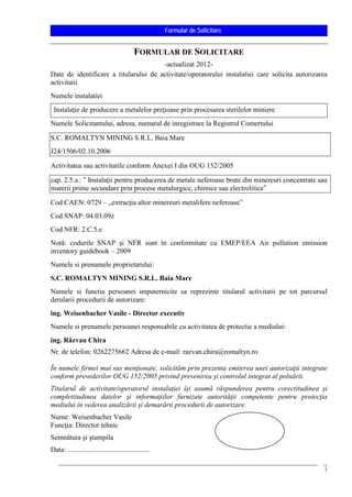 Formular de solicitare Romaltyn Mining | PDF