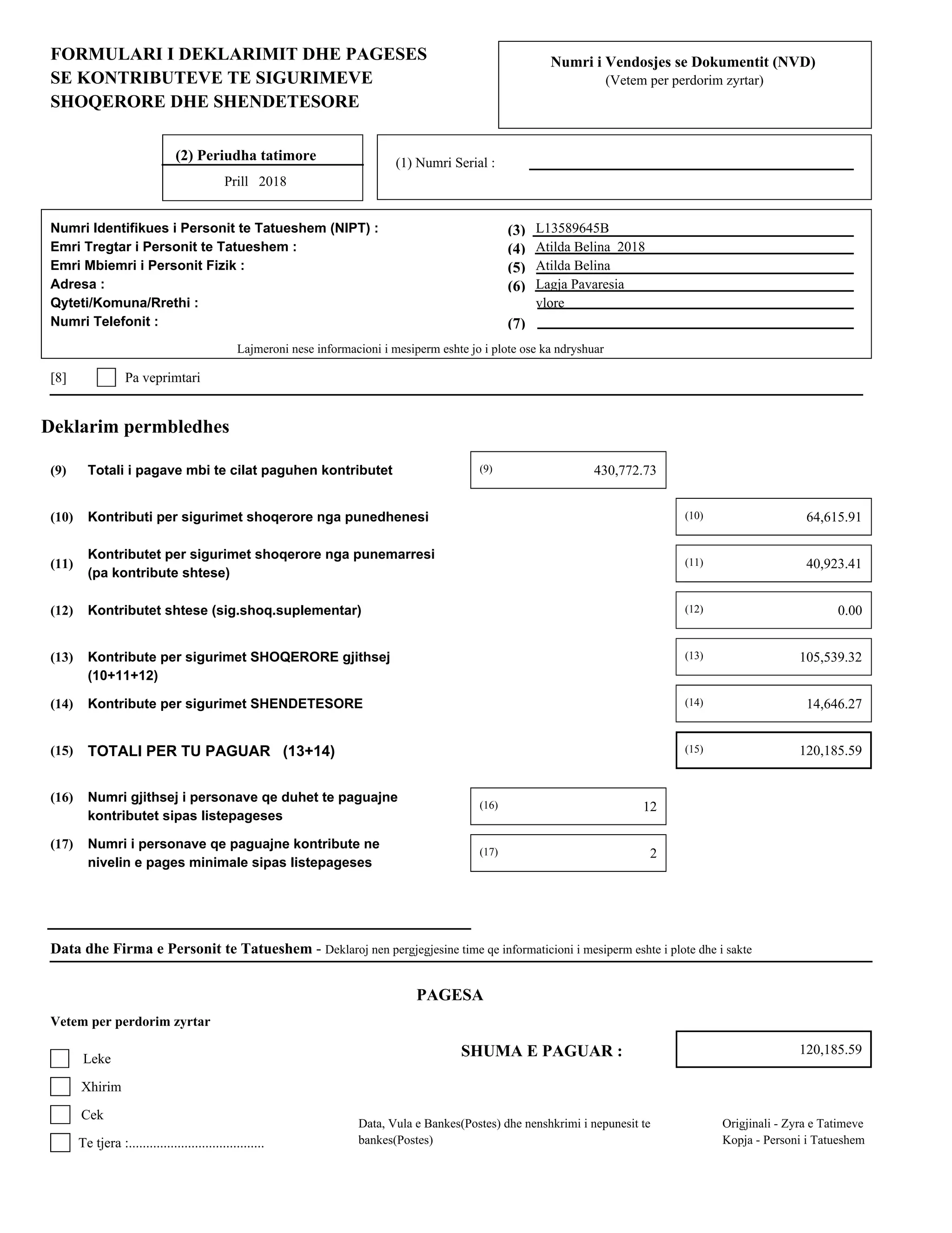 Formulari i pageses se kontributeve | PDF