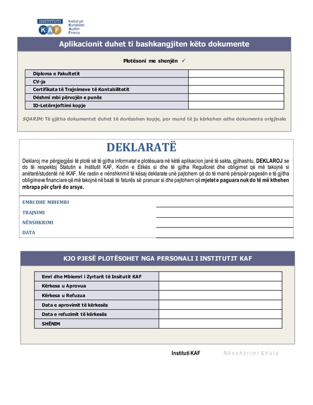Formulari i regjistrimit tk, kc, ac, afati tetor 2018 | PDF | Free Download