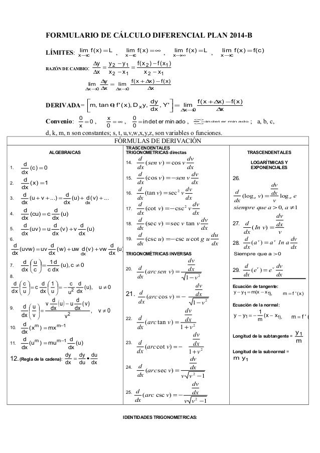 Calculo Integral Y Diferencial Formularios