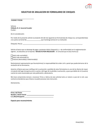 Formulario anulacion cheques version febrero 2012(1) | PDF