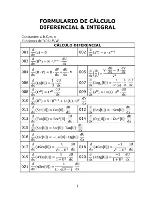 Formulario Calculo Infinitesimal | PDF