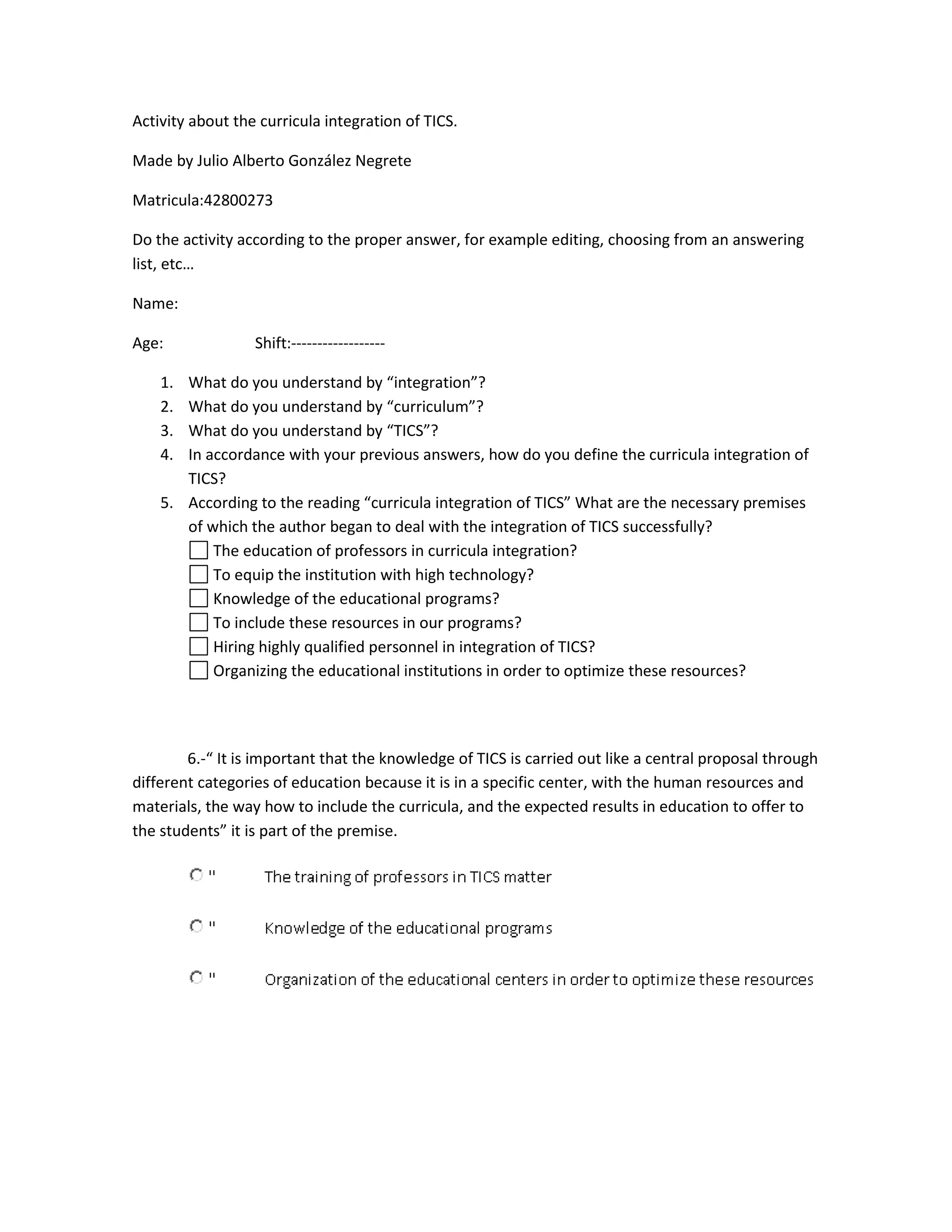 Formulario de ic tics ingles | PDF
