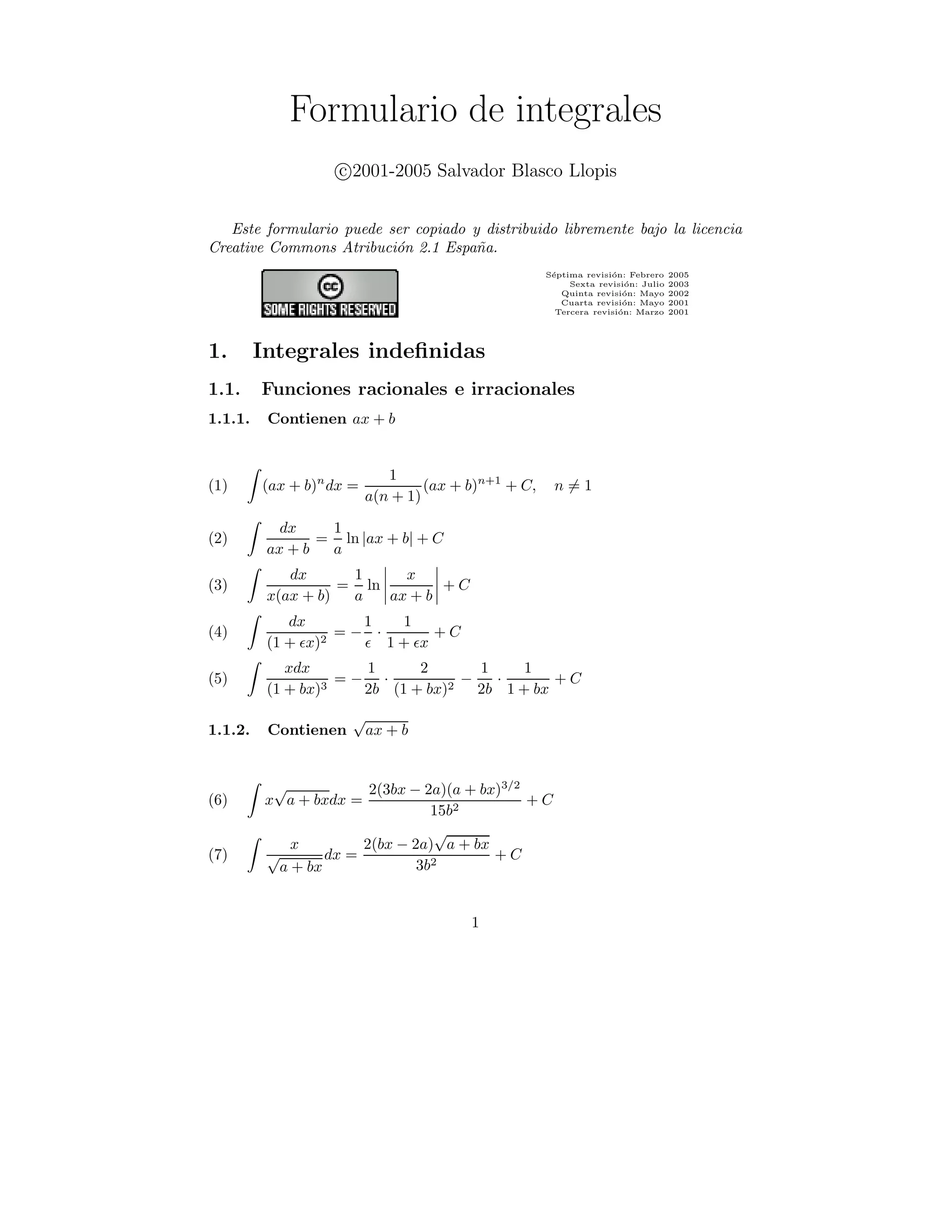 Formulario De Integrales | PDF