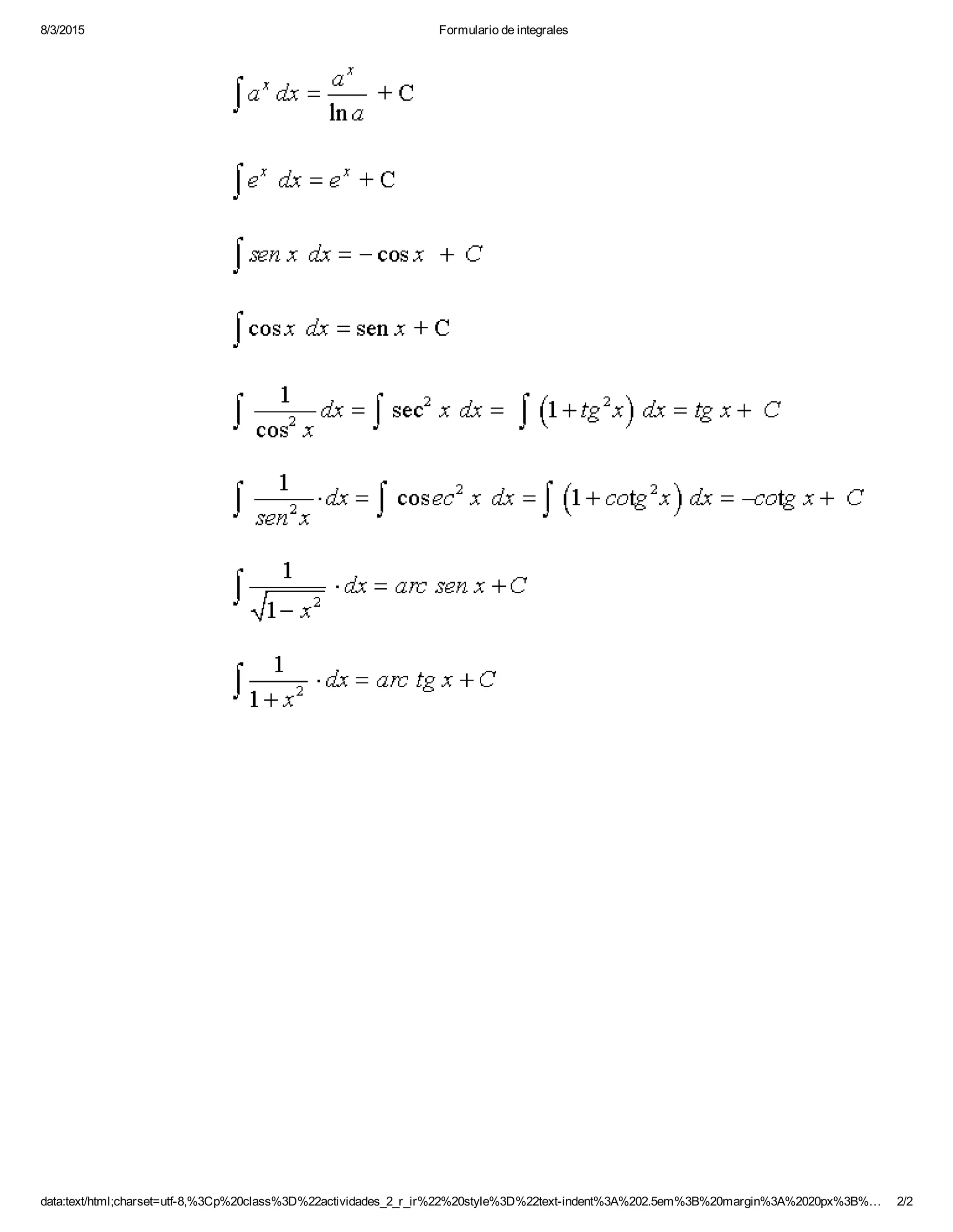 Formulario de integrales | PDF