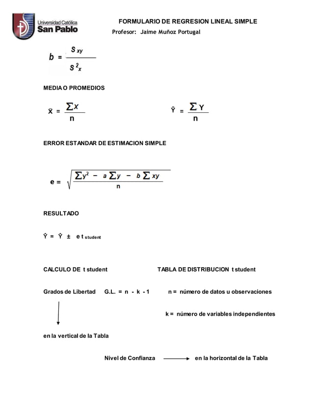 Formulario de regresion lineal simple | PDF