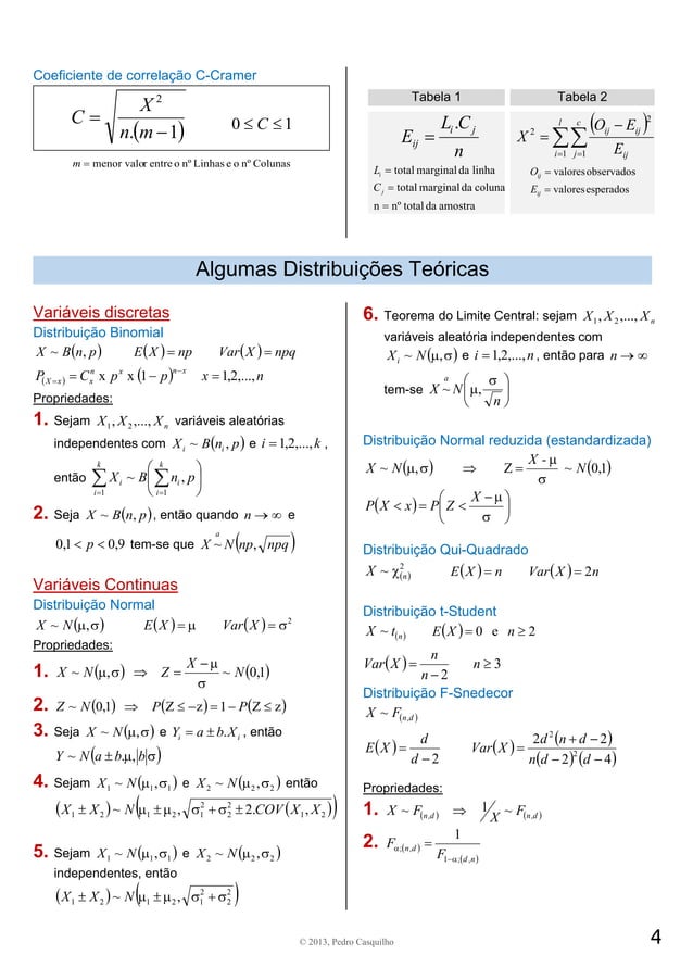 Formulario estatistica descritiva univariada e bivariava 2013 | PDF