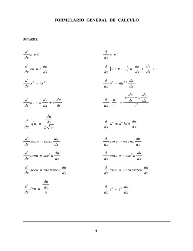 Formulario general de calculo | PDF