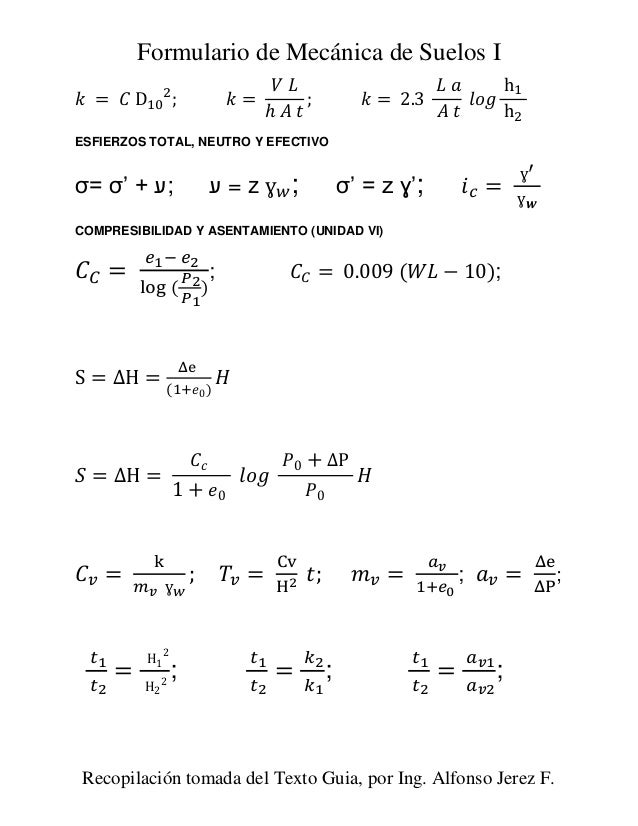Formulario mecanica de suelos