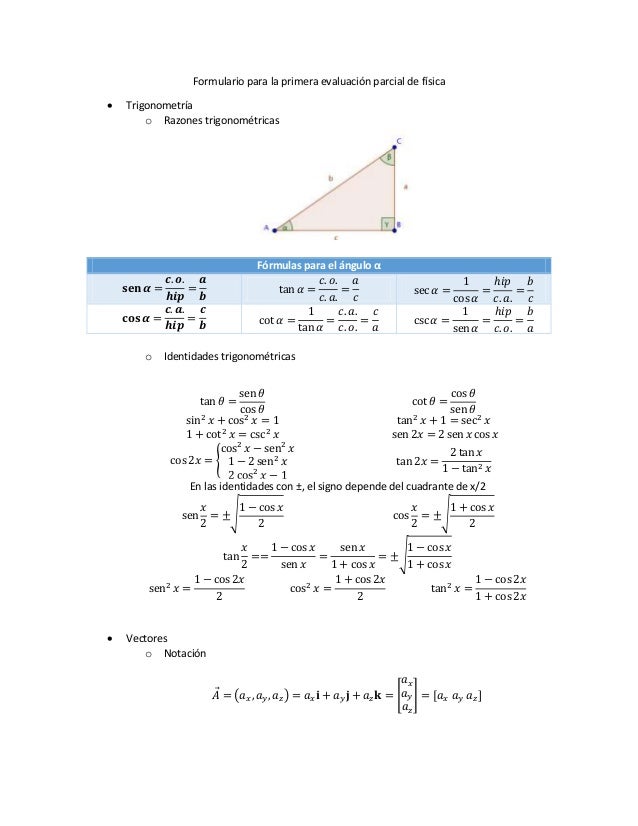 Formulario de física: Cinemática y vectores
