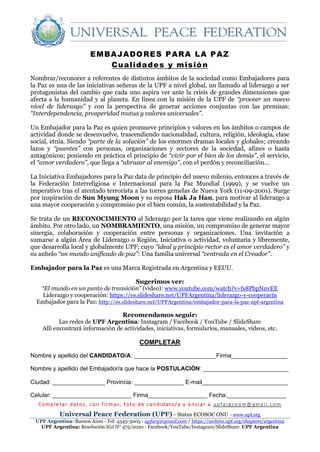 Formulario de postulación de Embajadores para la Paz 2026 - UPF ...
