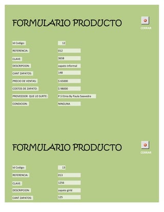 Formulario productos | PDF