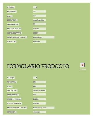Formulario productos | PDF