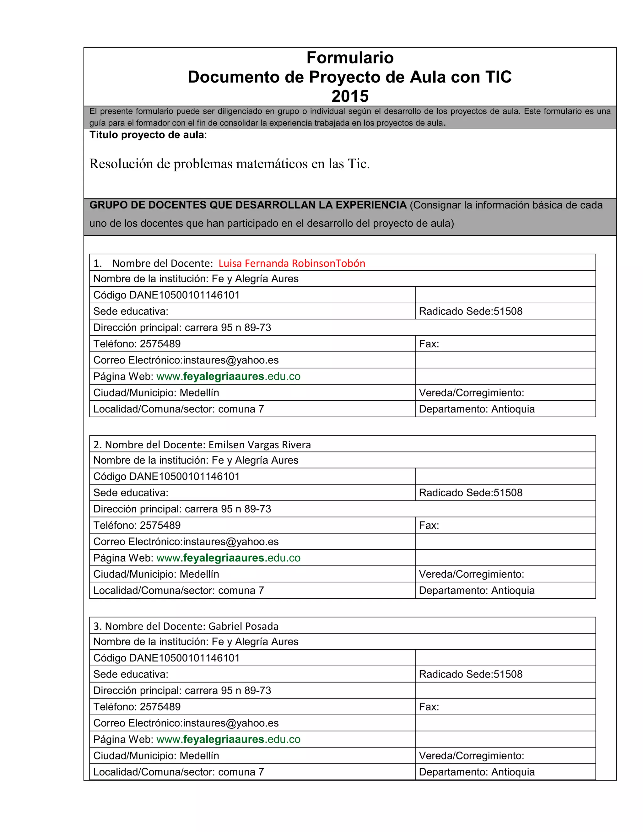Formulario proyectos de_aula_observaciones (1) | PDF