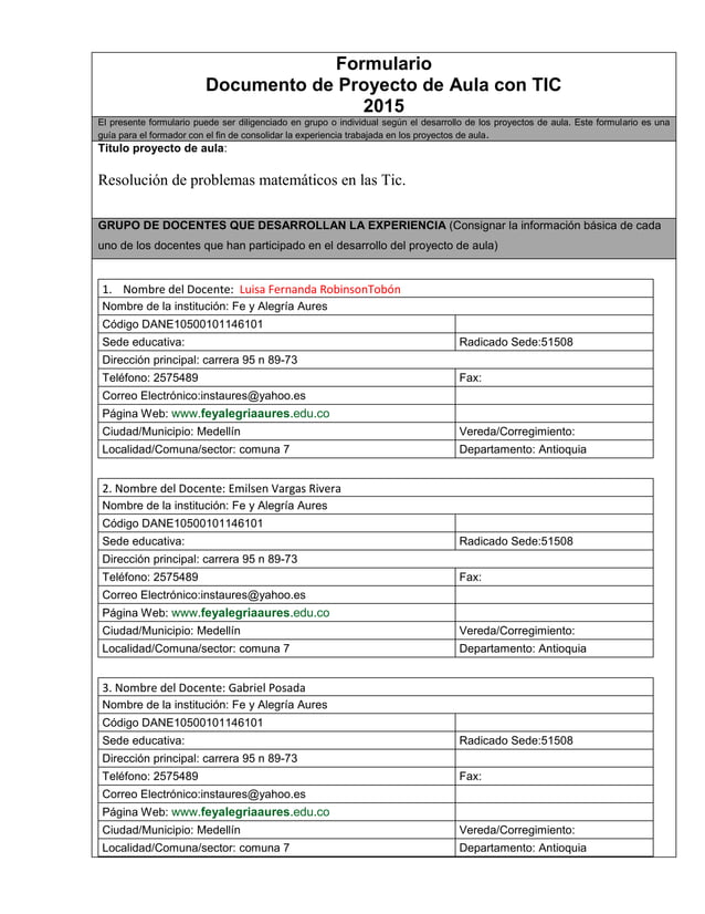 Formulario proyectos de_aula_observaciones (1) | PDF