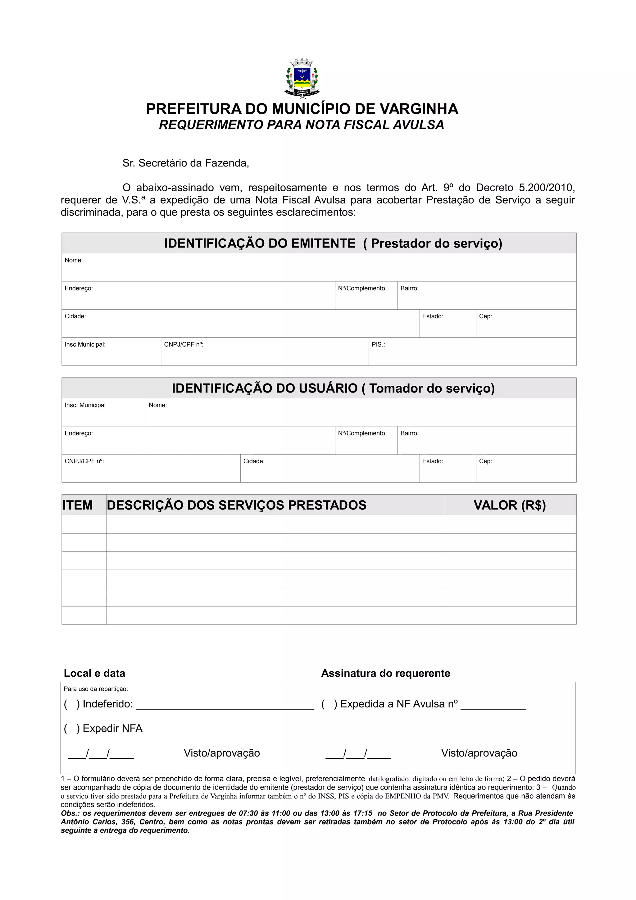 Formulario requerimento nota_fiscal_avulsa (2) | PDF