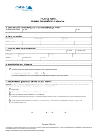 Formulario solicitud de becas MATSA.16 17 | PDF
