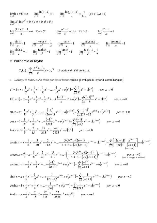 Formulario studio di funzione campi di esistenza, limiti notevoli e ...