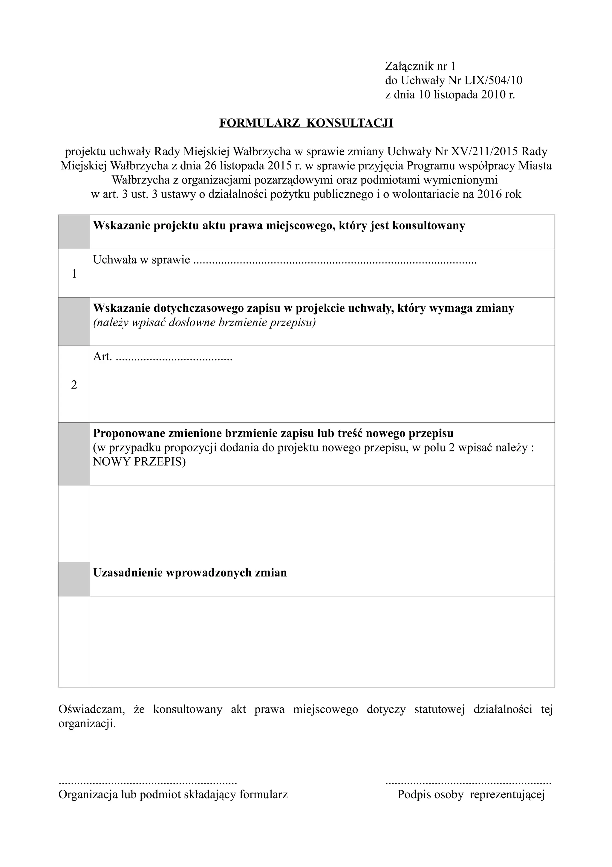 Formularz konsultacji społecznych | DOC