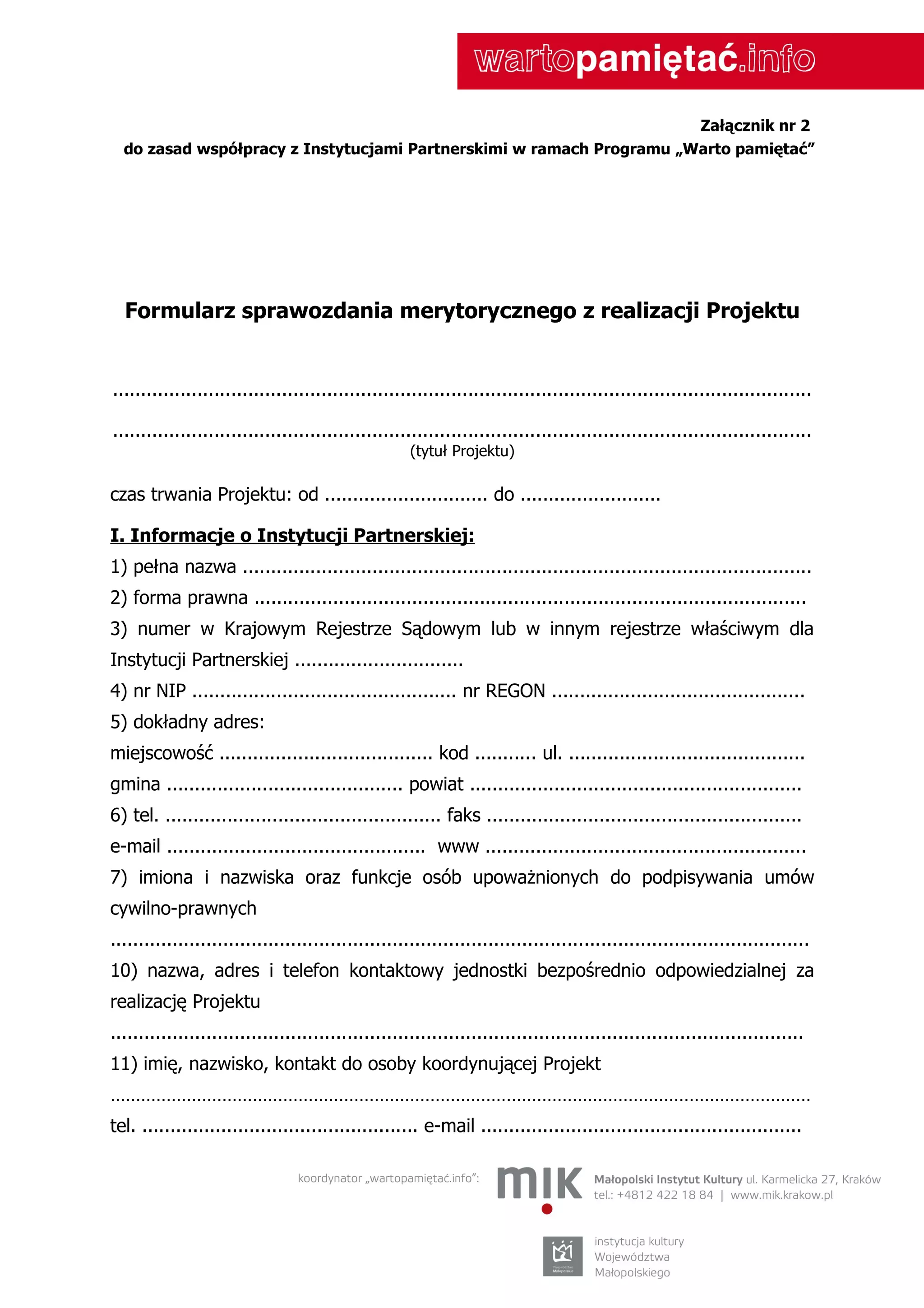 Formularz Sprawozdania Zalacznik Nr 2 | DOC