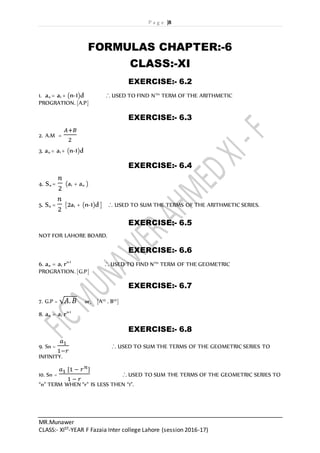 Formulas , formulae for class xi math | DOCX