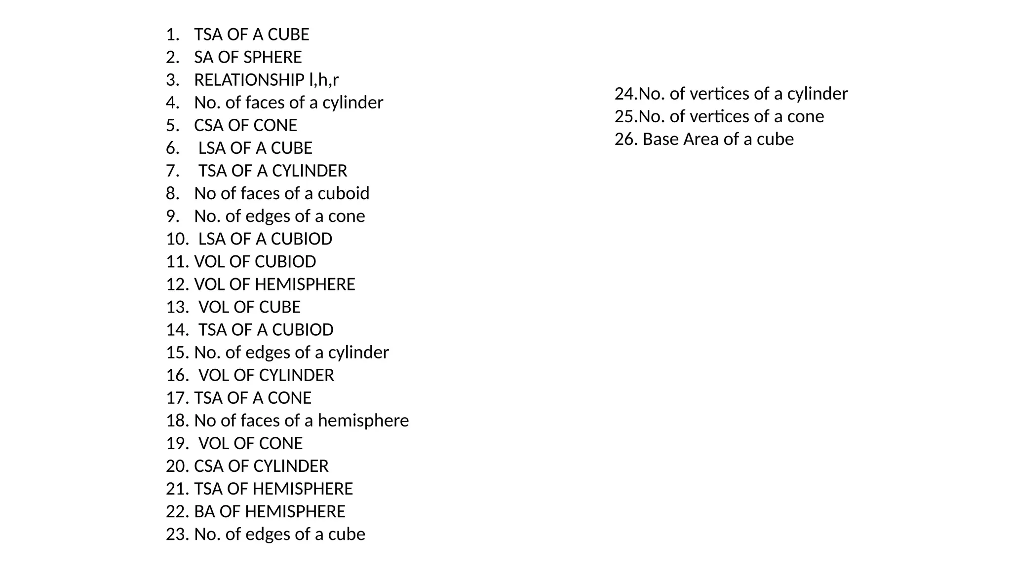 Mathematics formulas assessment on vol and SA .pptx