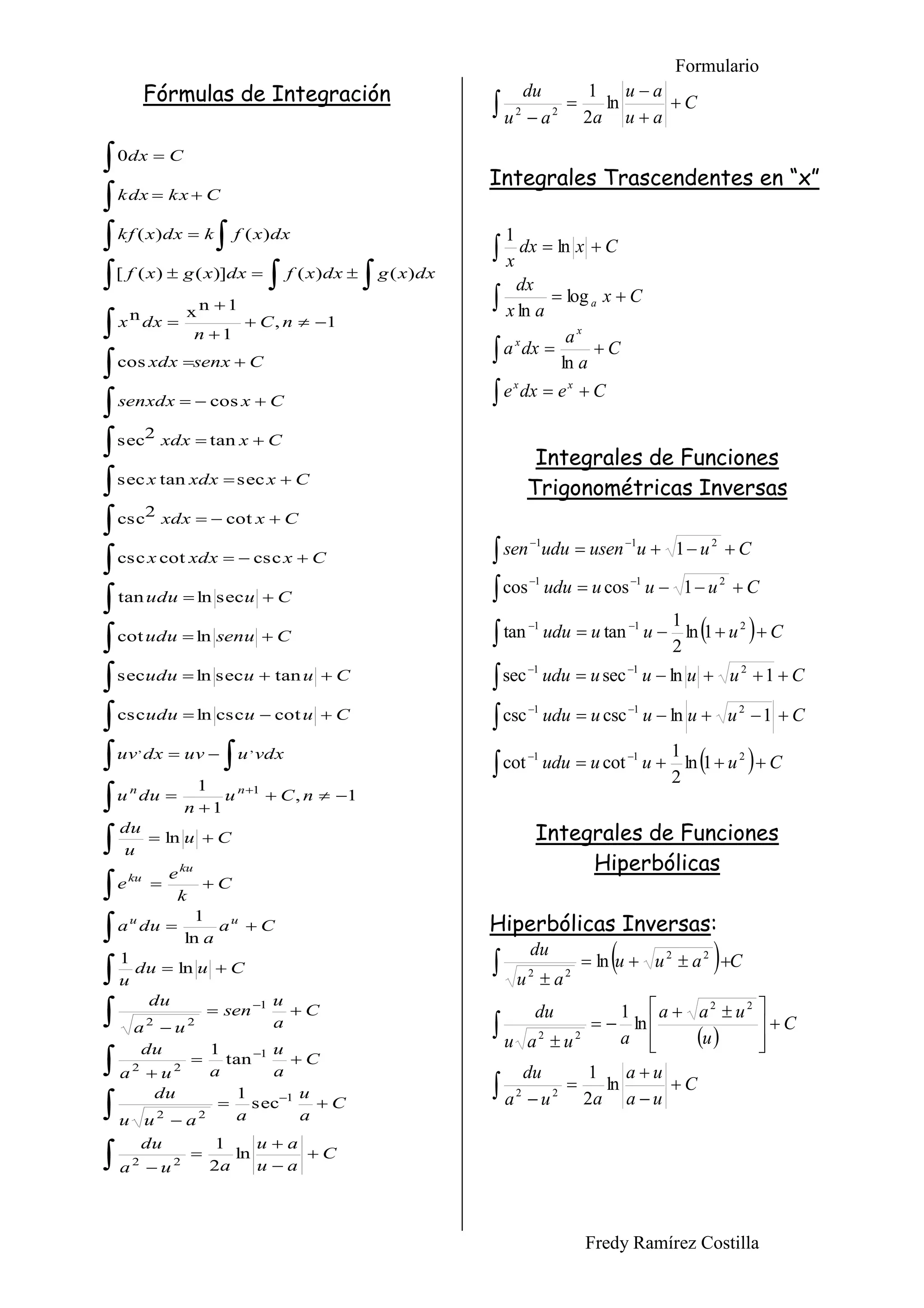 Formulas de-integración | DOCX
