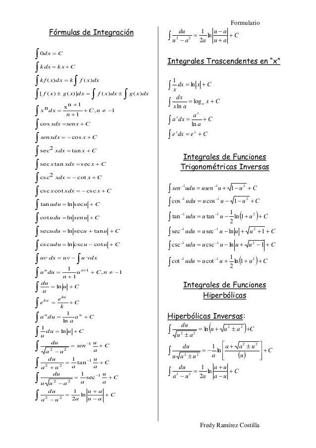 Formulas de-integración