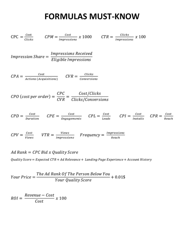 Formulas must know | PDF