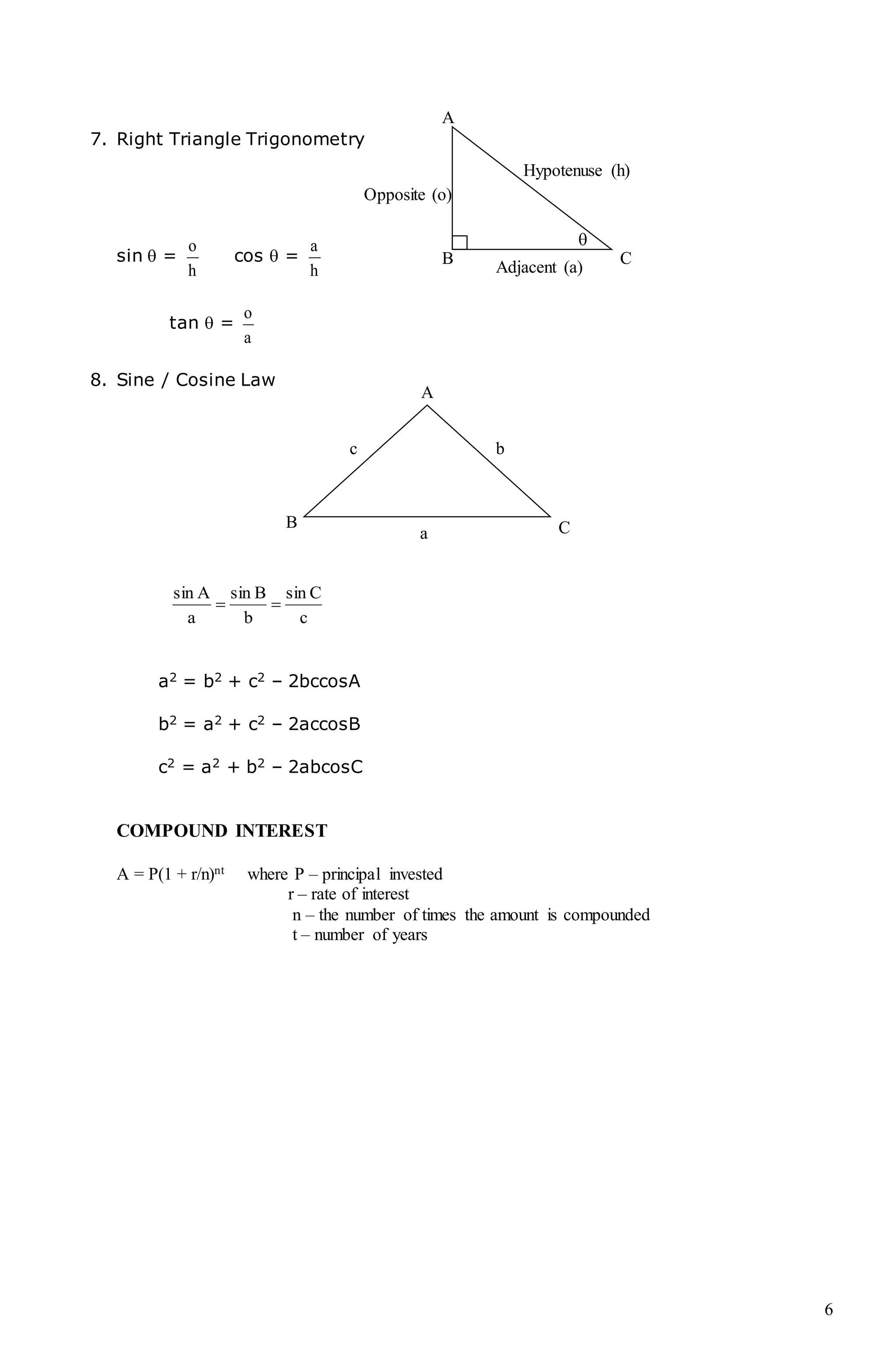 Formulas 2nd year to 4th year | DOC