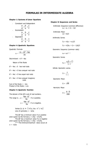 Formulas 2nd year to 4th year | DOC