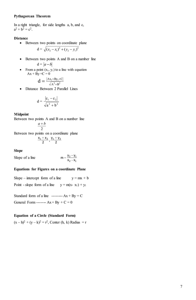 Formulas 2nd year to 4th year | DOC