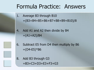 Formulas and functions | PPT