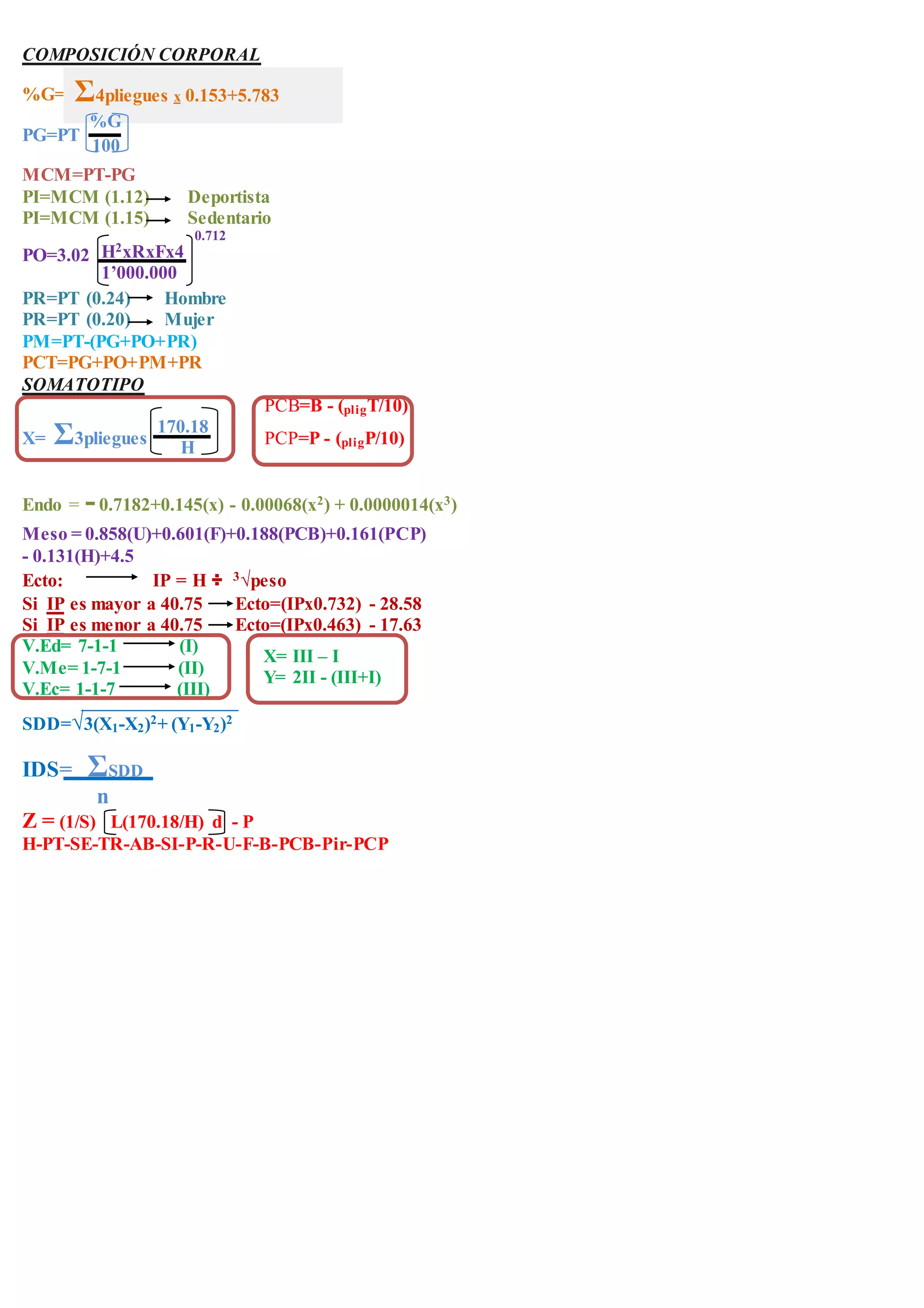 Formulas antropometricas | DOCX | Chemistry | Science