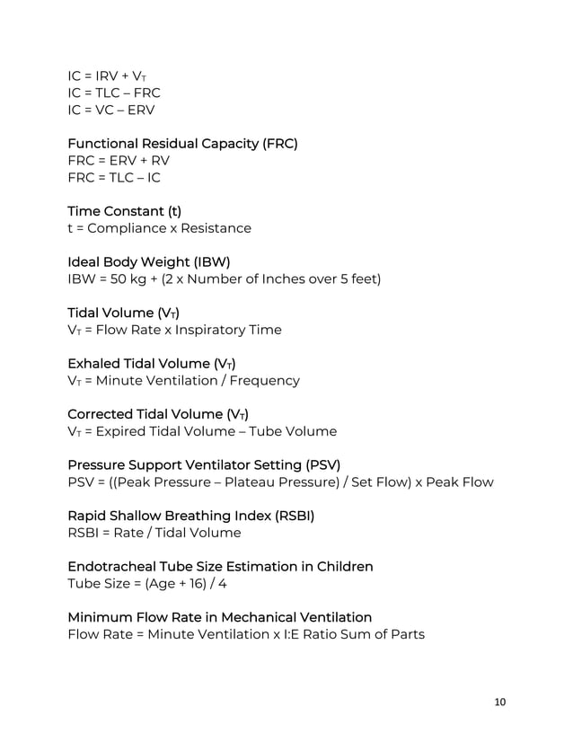 FormulasCalculationsCheatSheetRespiratoryTherapy.pdf | Lung and ...