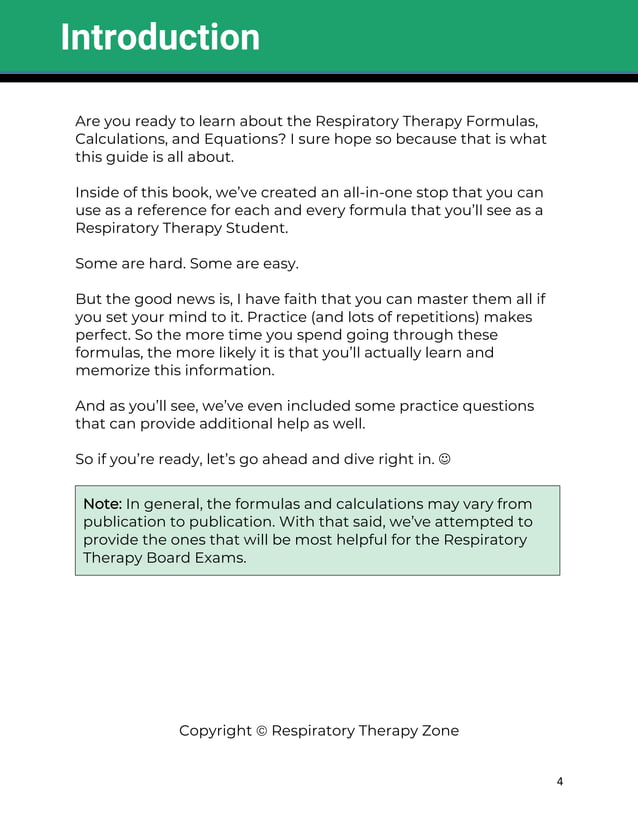 FormulasCalculationsCheatSheetRespiratoryTherapy.pdf | Lung and ...