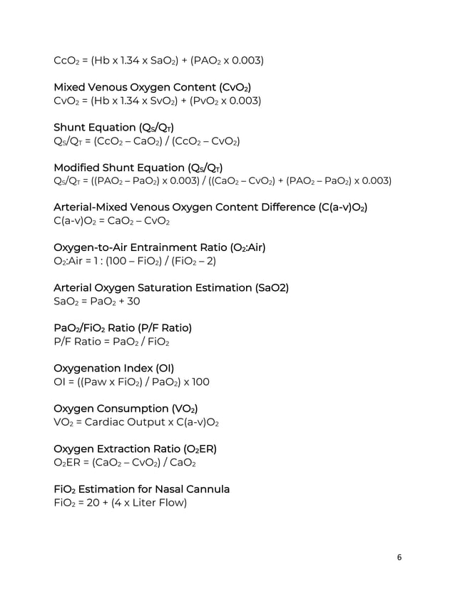 FormulasCalculationsCheatSheetRespiratoryTherapy.pdf | Lung and ...
