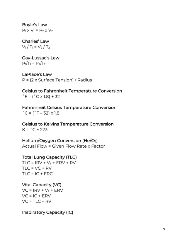 FormulasCalculationsCheatSheetRespiratoryTherapy.pdf | Lung and ...