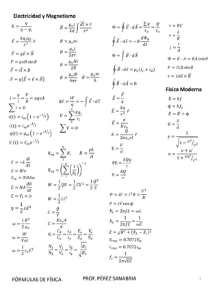 Hoja De Fórmulas De Física General 1