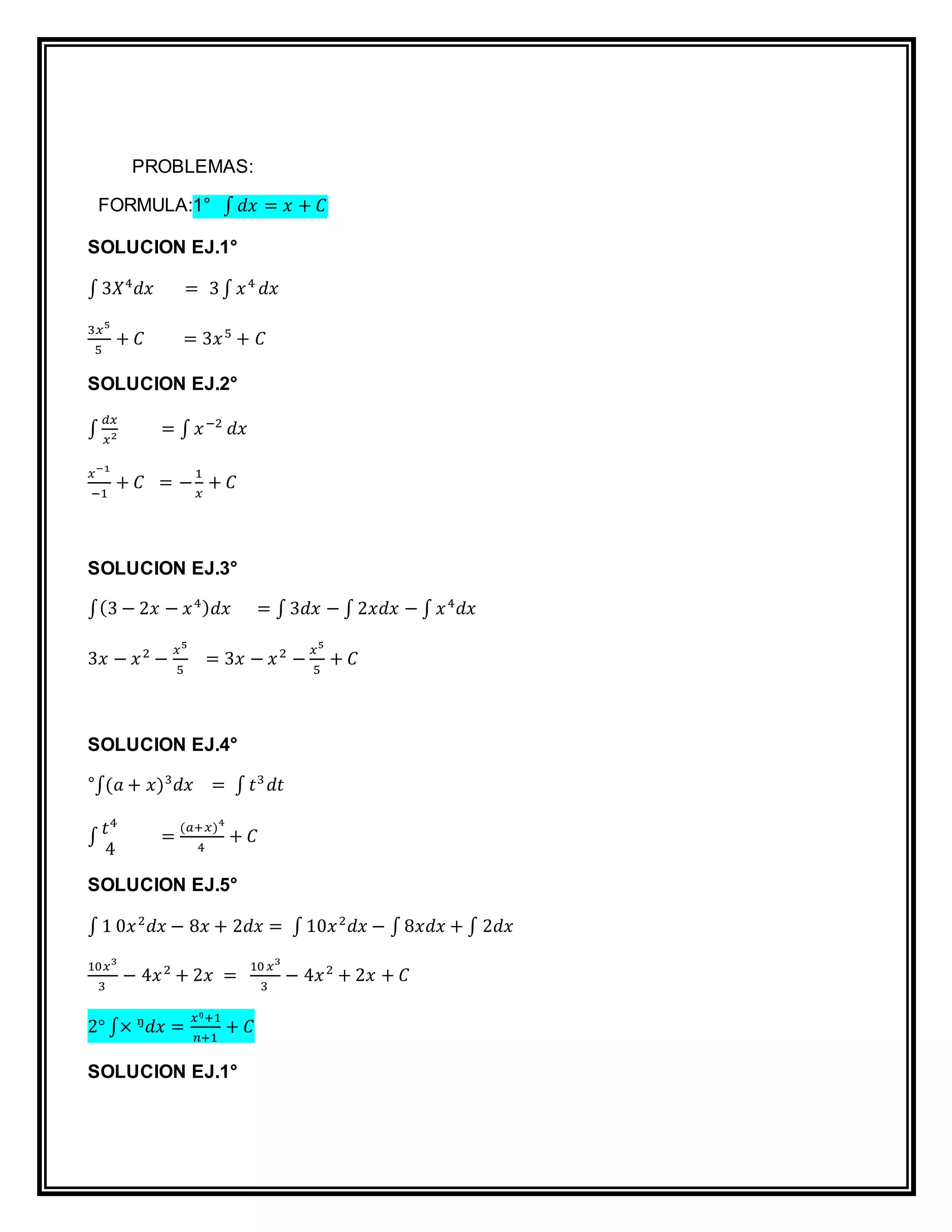 Formulas de integracion con problemas | DOCX | Physics | Science