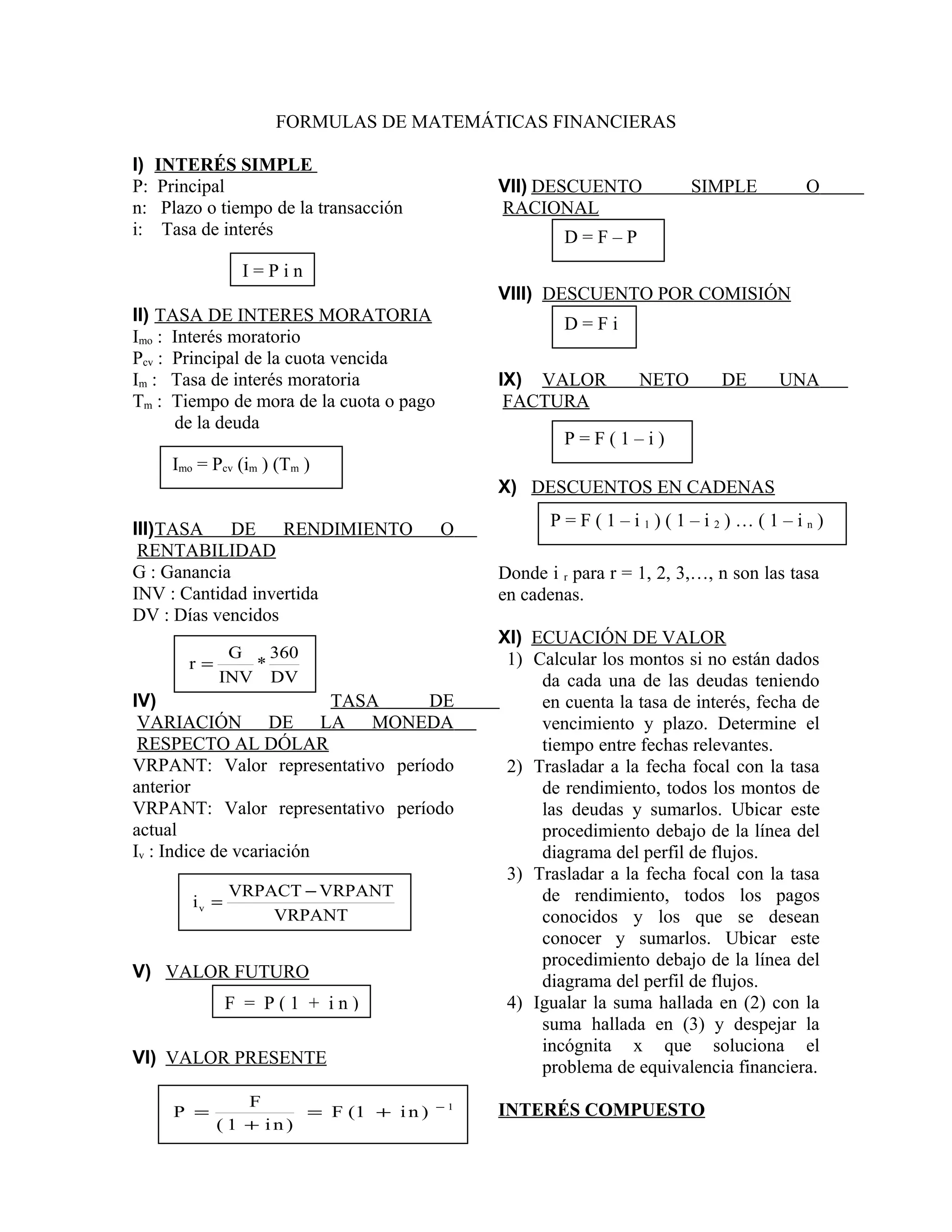 Formulas de interes simple y compuesto | DOC