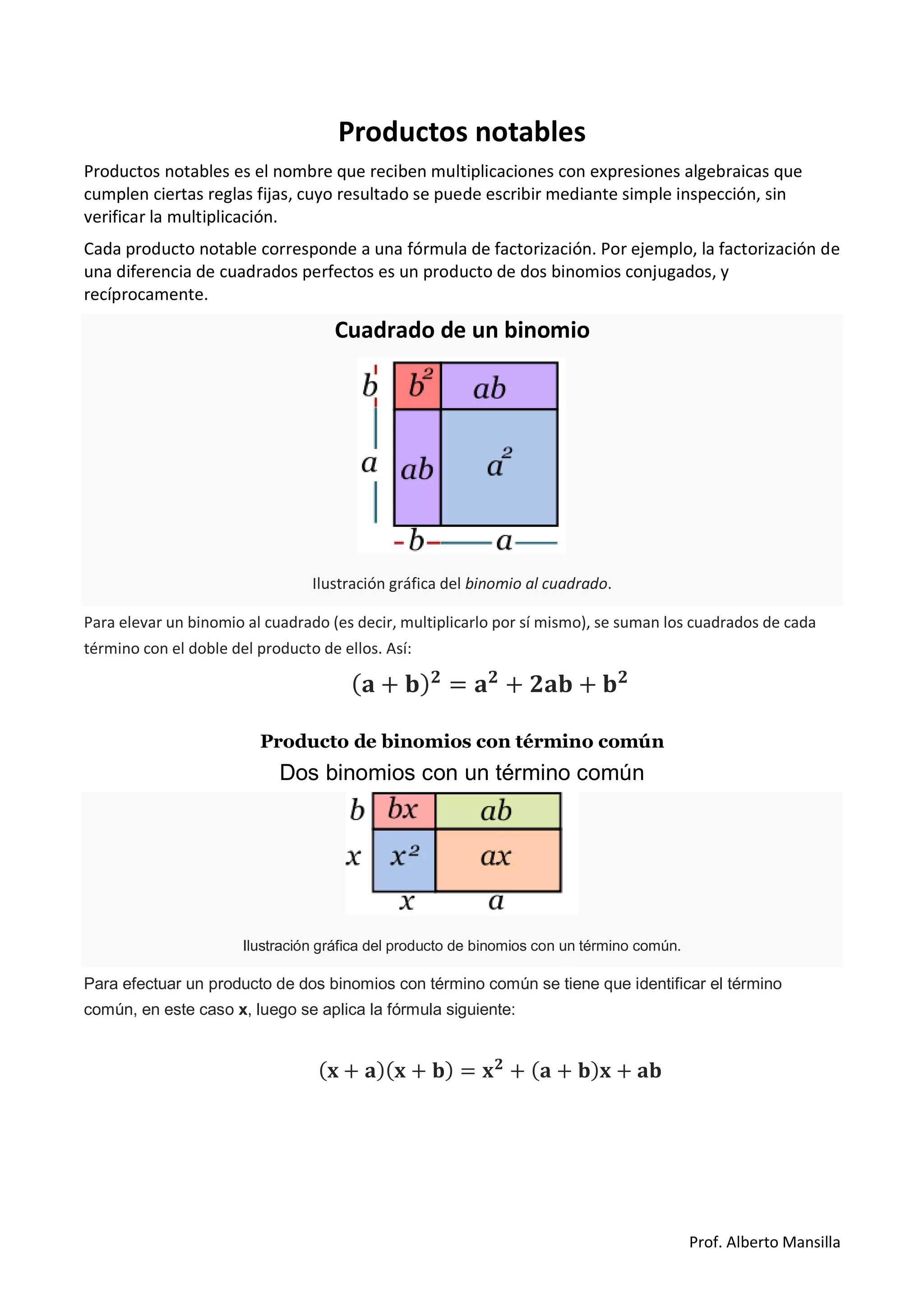 Formulas de productos notables | PDF