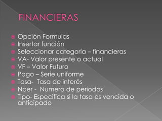 Formulas financieras de excel | PPTX