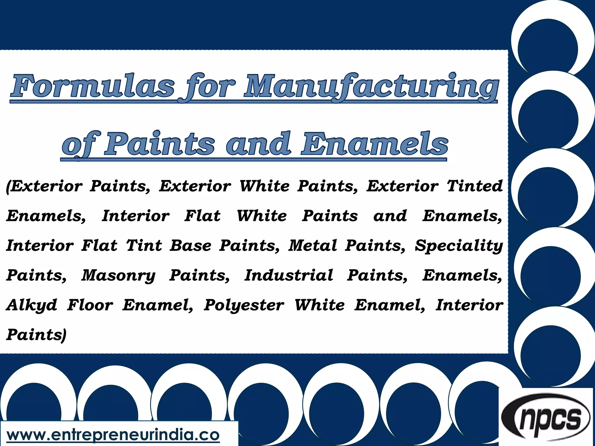 Formulas for Manufacturing of Paints and Enamels | PDF