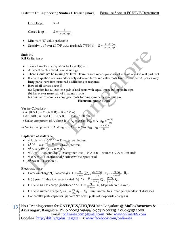 Formula sheet for ec&ee