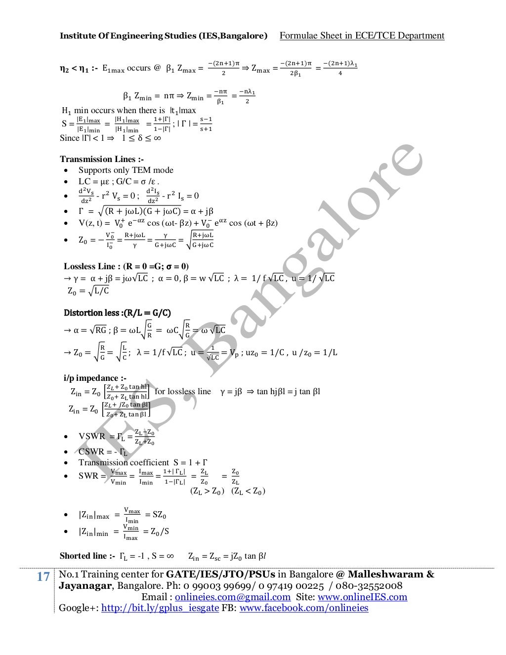 Formula sheet for ec&ee