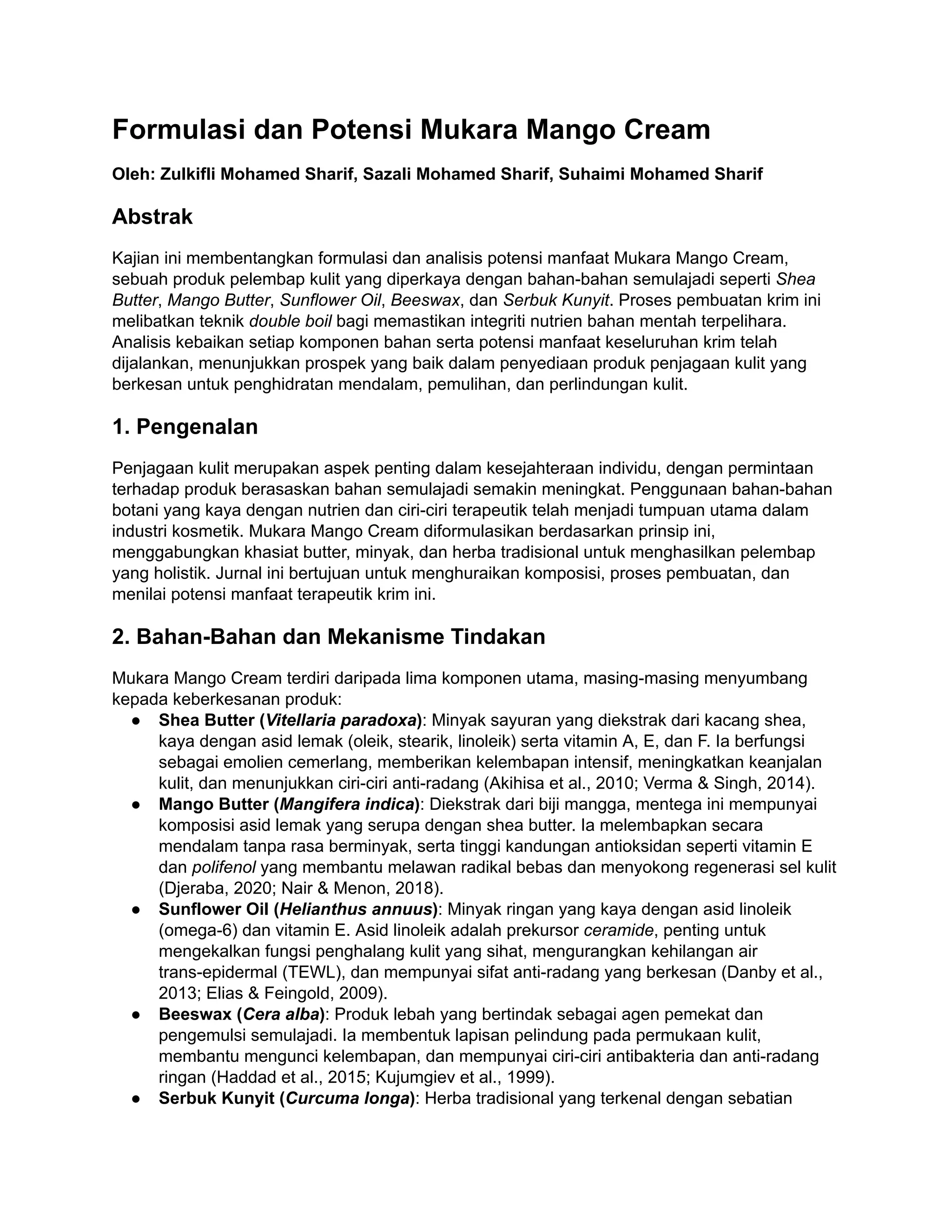 Formulasi dan Potensi Mukara Mango Cream | PDF