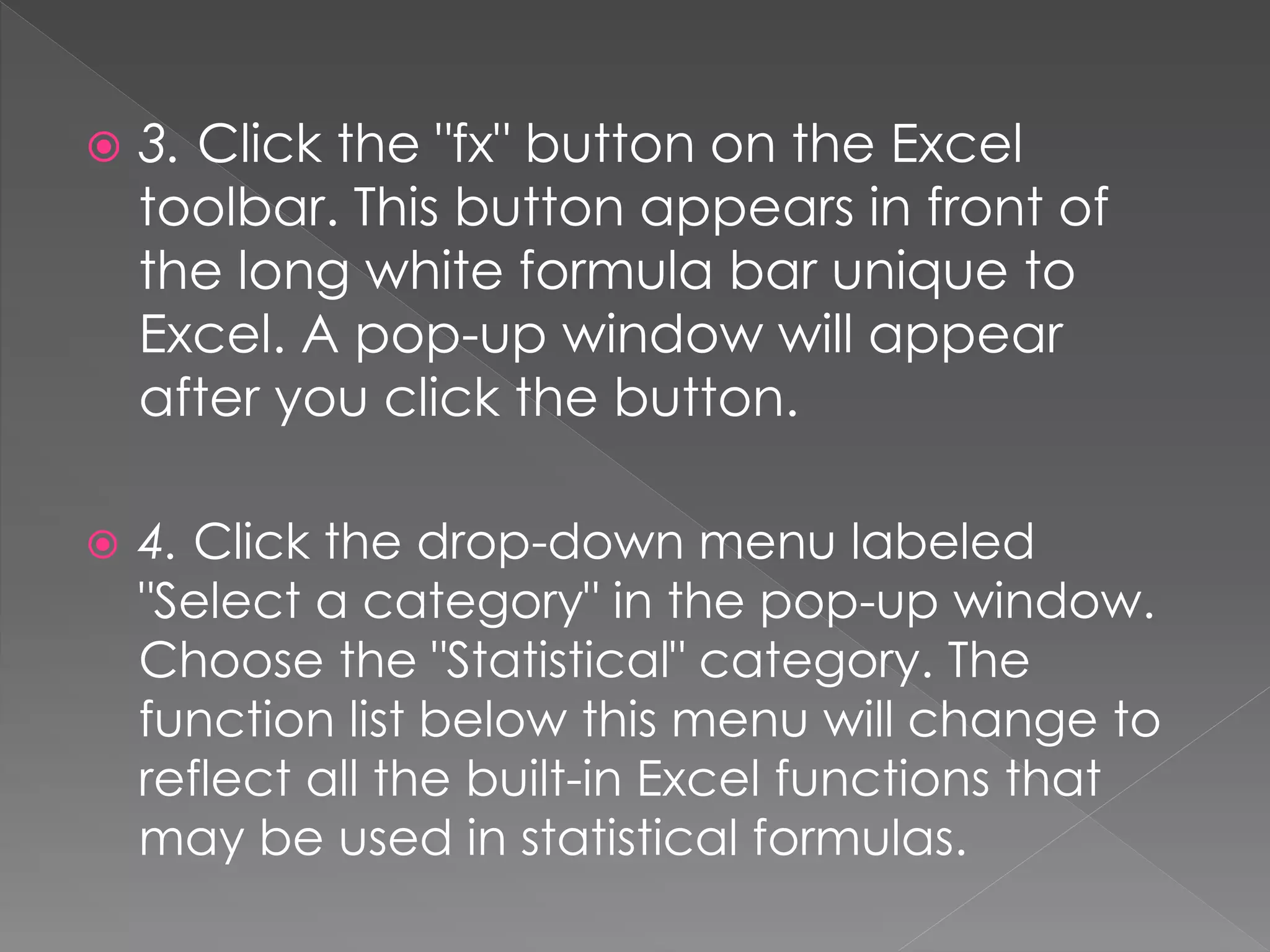 Formulas in ms excel for statistics(report2 in ict math ed) | PPTX | Business Accounting ...