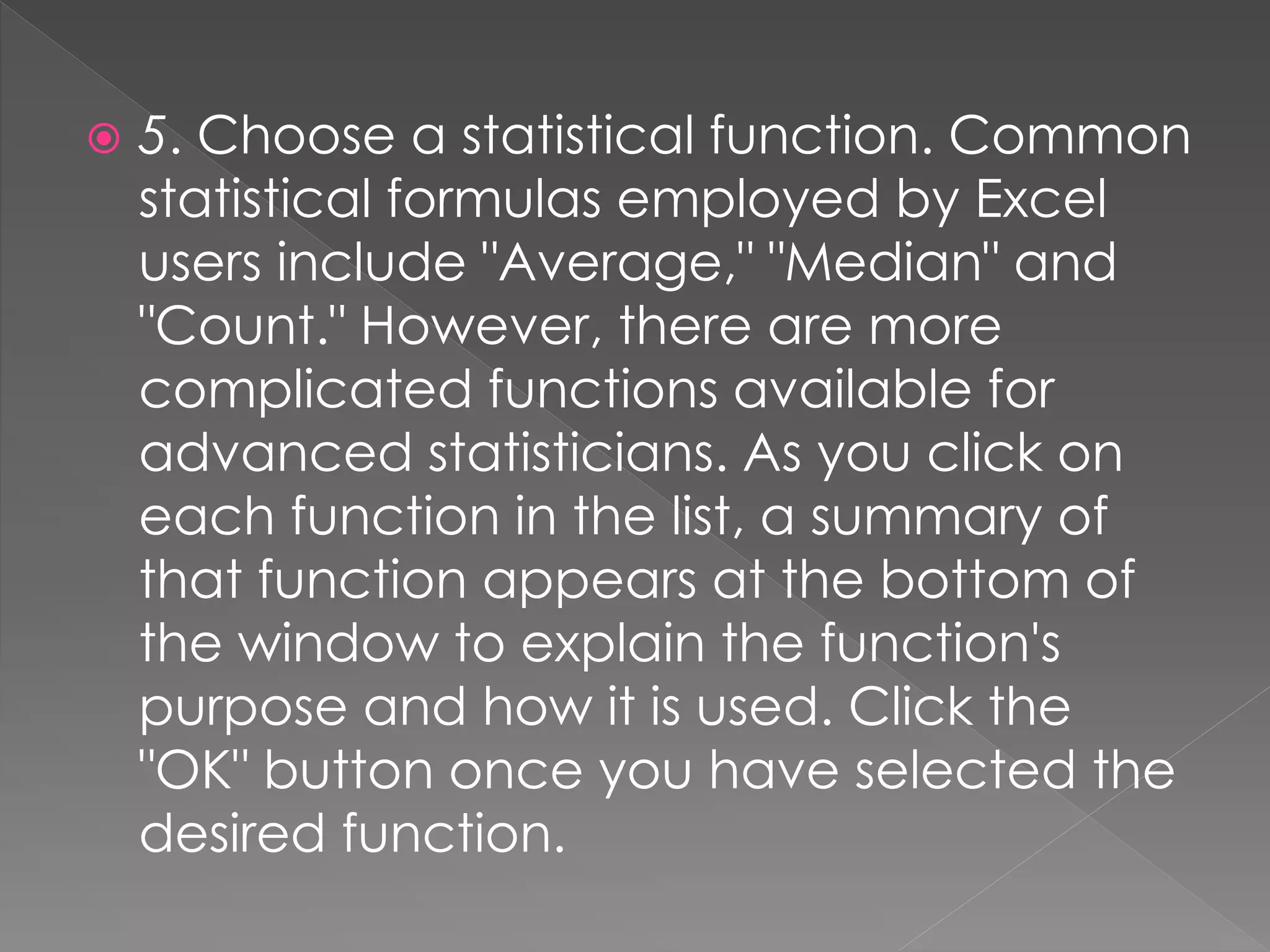 Formulas in ms excel for statistics(report2 in ict math ed) | PPTX ...