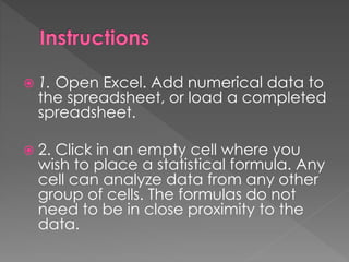 Formulas in ms excel for statistics(report2 in ict math ed) | PPTX ...
